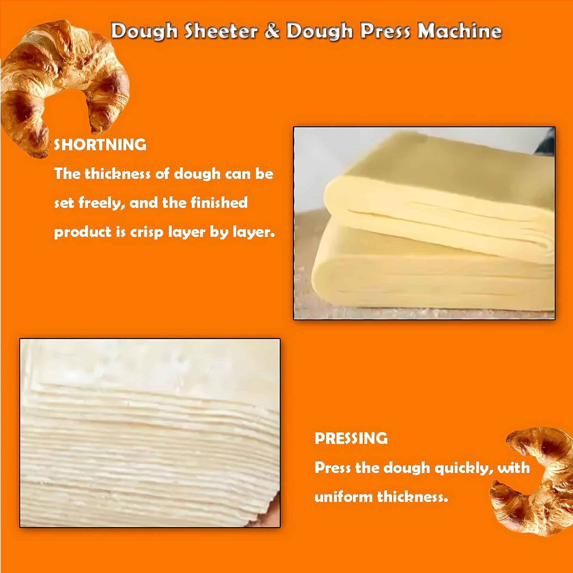 INTSUPERMAI Manual Dough Sheeter 16.5" Pastry Dough Roller Machine Stainless Steel Dough Press Sheeter Fondant Sheeter for Fondant, Croissants, Pizza and Puff Pastry