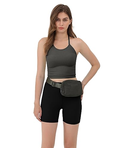 ODODOS Women's Crop 3-Pack Washed Super Soft Lightweight Rib-Knit Camisole Crop Tank Tops, Mushroom Taupe Charcoal, X-Small/Small