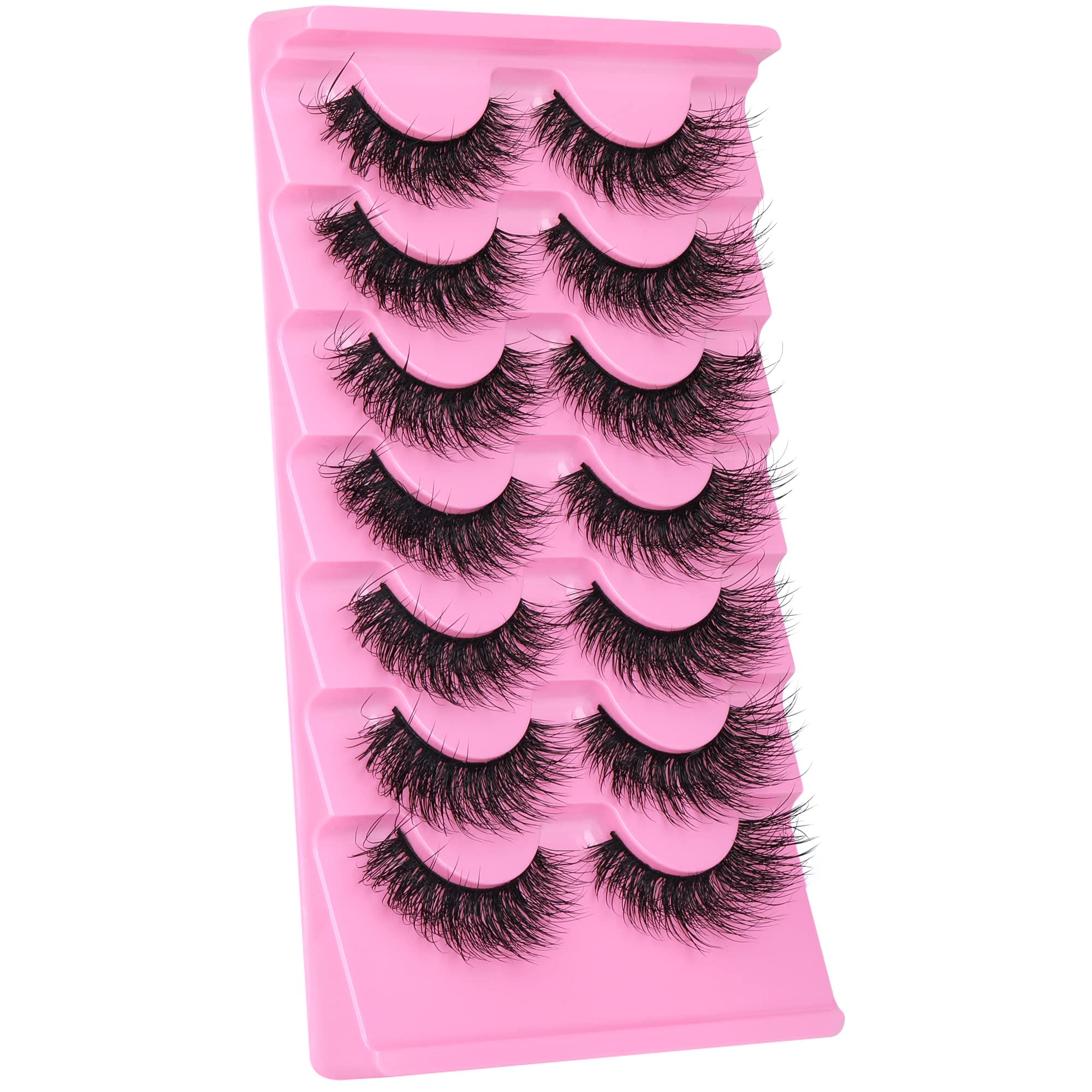 Flat Mink Lashes Natural Look Wispy False Eyelashes That Look Like Extensions Fluffy Cat Eye Lashes 16mm Strip Fake Eyelashes Pack by TNFVLONEINS-7 Pairs