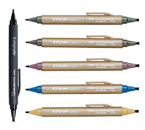 PROFOLIO by Itoya, Calligraphy Classics Doubleheader Marker, 1.5mm and 3mm Chisel Tips, Set of 6