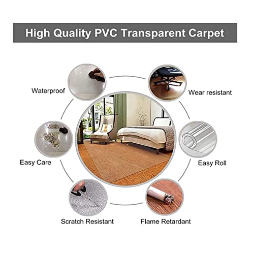 Clear PVC Desk Chair Mat Transparent Floor Protector,Rectangular Vinyl Floor Protector Mat,Wood Floor/Tile/Table Top Rug Runner,Non Skid Transparent Hallway Entrance Doormat,1.5mm Thick,100-160cm Wide