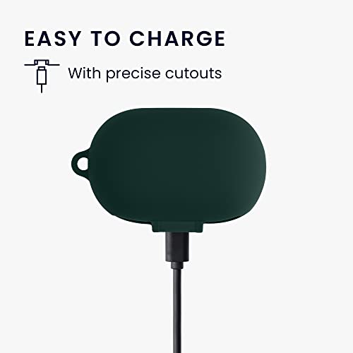 kwmobile Silicone Cover Compatible with Anker Soundcore Space A40 - Case Cover Stick-On Skin with Clip - Dark Green