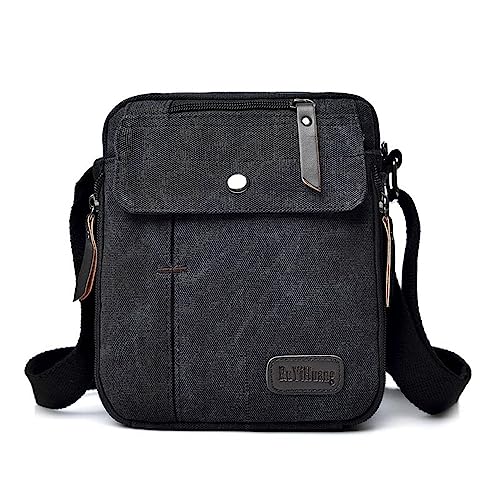 MosaiRudo Men's Canvas Small Messenger Bag,Casual Shoulder Bag for Men Women,Chest Bag Travel Carry Bag,Multi-pocket Purse for Cell Phone, Portable Mobile Phone Coin Bag (Black)