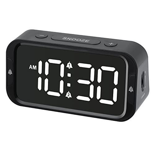 Searon Alarm Clock for Bedroom - Digital Desk Clock for Kids Dimmable LED Display, Dual Loud Alarms, Programmable Snooze, 12/24H, DC 5V/1A USB Port Charger - 5.6 x 2 x 2.8 Inches