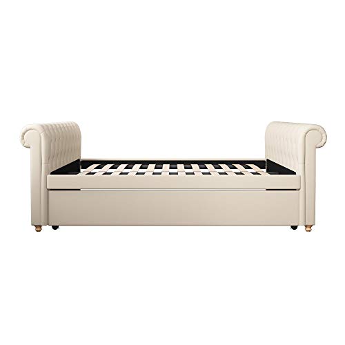 DHP Sophia Upholstered Queen Size Full Trundle, Tan Linen Daybed,