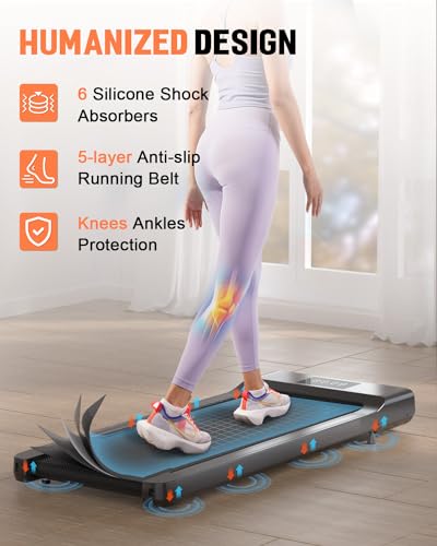 DeerRun Walking Pad, Smart Under Desk Treadmill for Home/Office, Portable Walking Treadmill 2.5HP, Walking Jogging Machine with 300 lbs Weight Capacity, APP/Remote Control, LED Display