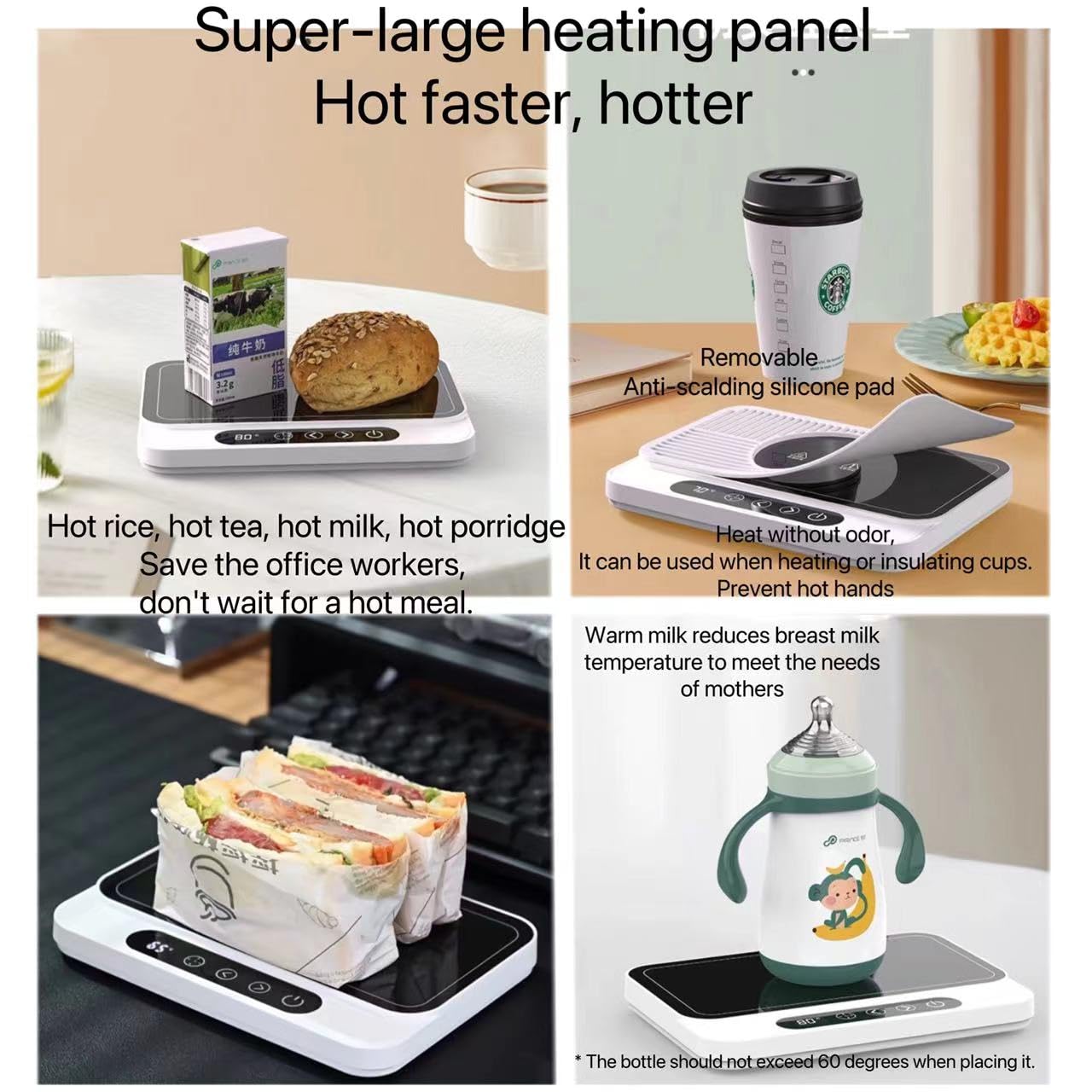 hot Plate,Electric Warming Tray, Warming mat for Food,Mini Microwave,Mug Warmer, Desk with Automatic Constant Temperature,Coffee Warmer for Desk, forBeverage, Milk, Tea and Hot Chocolate (White)