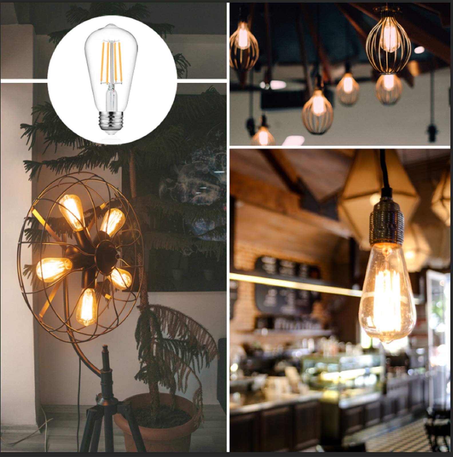 Defurhome LED Edison Bulbs 60W Equivalent, Daylight White 4000K, High 95+ CRI Eye Protection LED Bulb, ST58 LED Filament Light Bulbs, Antique Style Lighting, Non Dimmable, E26 Medium Base - Pack of 5