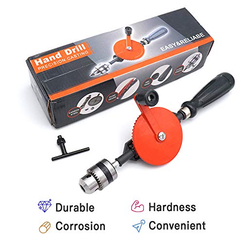 Hand Drill Akamino Powerful and Speedy Manual Hand Drill With Anti Slip Handle and S/S cast 5 Pieces Jaw Chucks for Wood Plastic Acrylic