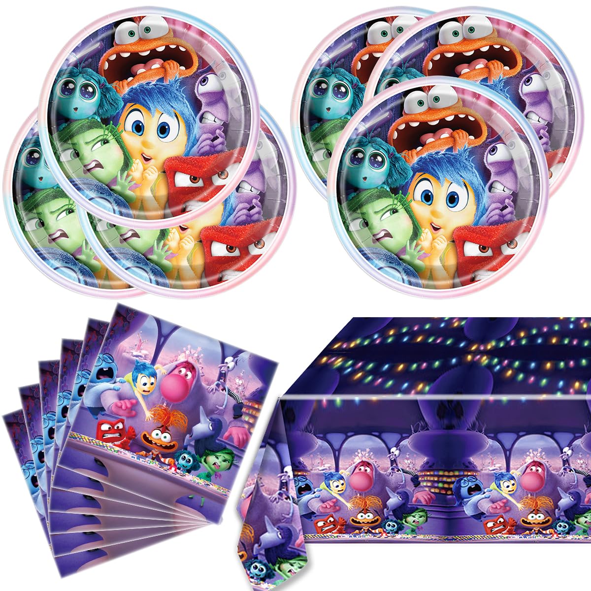 Inside Out 2 Birthday Party Tableware, Inside Out 2 Birthday Party 20Plate 20Napkins And Tablecovers 70 x 42inch for Inside Out Supplies