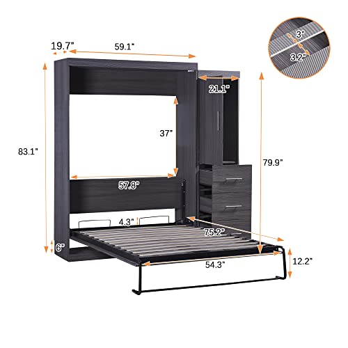 NCKMYB Full Size Murphy Bed Storage Cabinet, Wood Murphy Bed with Wardrobe and Drawers, can be Folded into a Cabinet, Suitable for Small Room Living Room/Bedroom