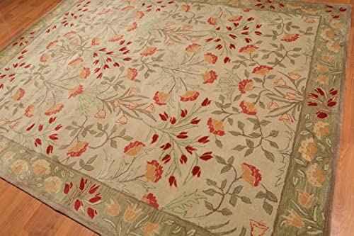 Old Hand Made Floral Bleige Tulips Traditional Persian Oriental Woolen Area Rugs 6x9 ft