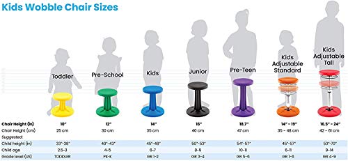 Kore Design Adjustable Height Wobble Chair, Active Sitting Stool for Children, Kids, Teens: Better Than a Balance Ball, Flexible Classroom Seating, Adjusts from 16.5 to 24 inches. Red