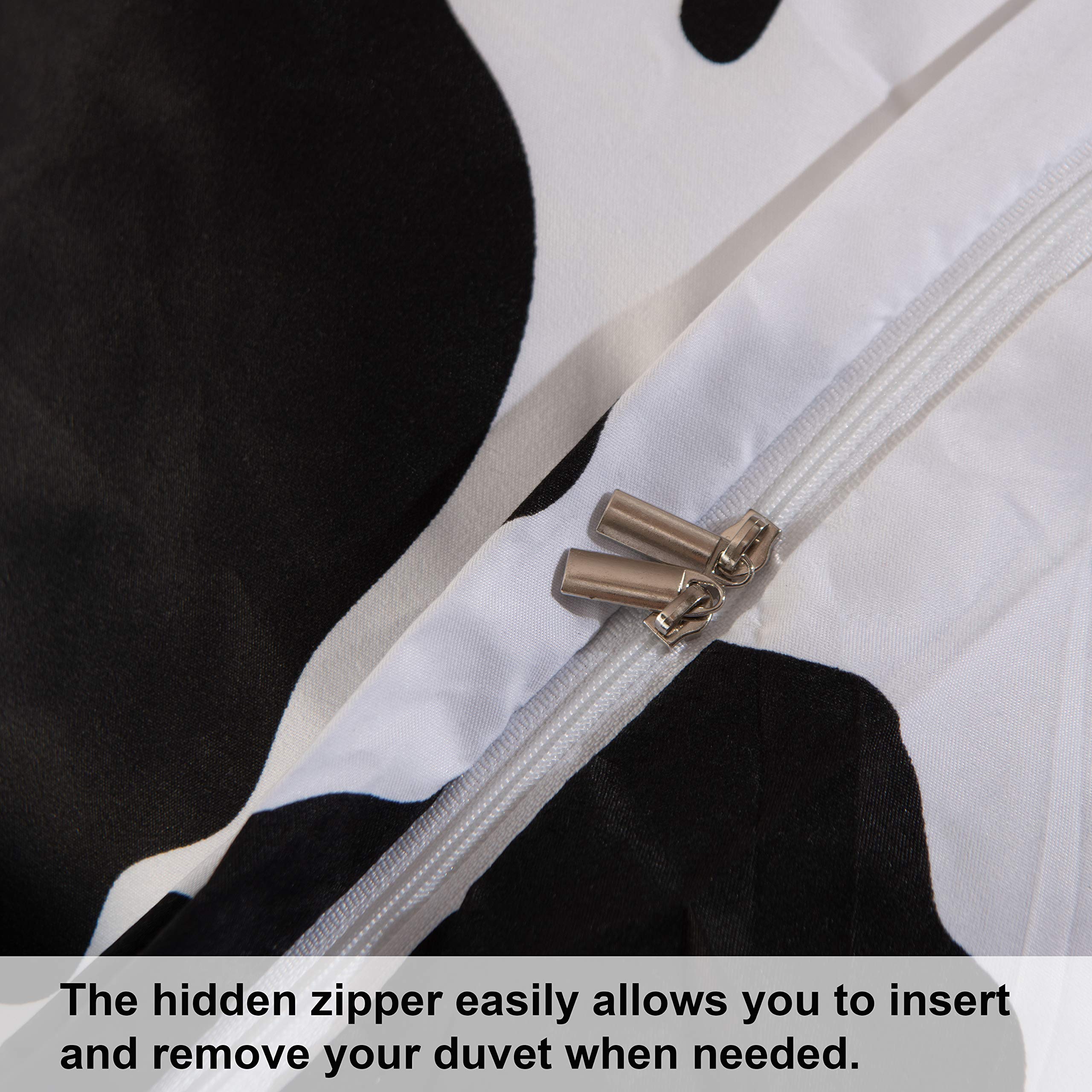 NTBAY Microfiber Queen Duvet Cover Set, 3 Pieces Ultra Soft Cow Printed Comforter Cover Set with Zipper Closure and Corner Ties, Black and White
