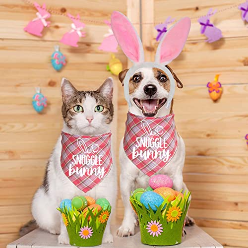 JOTFA Easter Dog Bandana Bunny Costumes, Easter Bunny Dog Headband Buffalo Plaid Dog Easter Bandanas for Small Medium Large Dogs