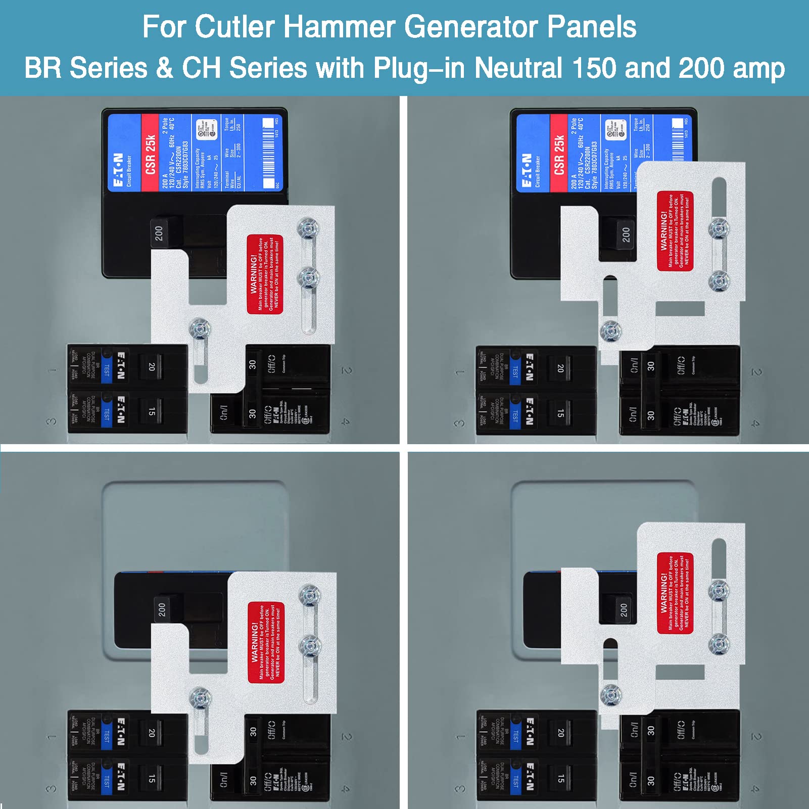 Generator Interlock Kit Compatible with Eaton Cutler Hammer BR SERIES 150 and 200 amp Panels, Generator Horizontal Electrical Interlock Kit, 1 1/4-1 7/16 inches Spacing Between Main and Branch Breaker