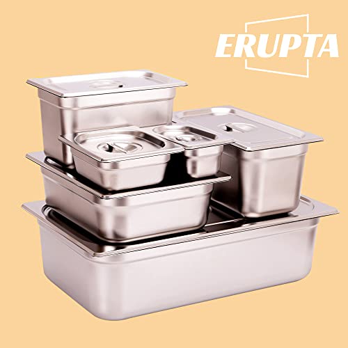 ERUPTA 6 Pack 1/6 Size Steam Table Pan Cover, Stainless steel Commercial Steam table pan Lids, 4" Deep NSF Pan Cover with Handle for Restaurant Hotel Commercial - Food Storage Containers Covers