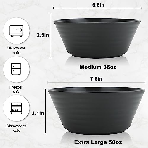 Wheat Straw Bowl Sets,6 PCS Unbreakable Cereal Bowl 36 OZ,Microwave and Dishwasher Safe Bowls,Soup Bowl Sets BPA Free Eco Friendly Bowl for Serving Soup,Oatmeal and Salad (Black Grey)