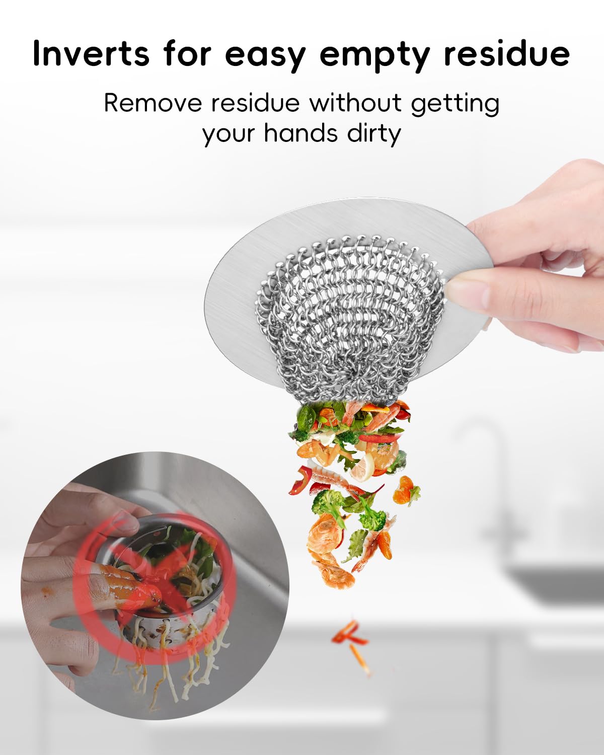 Kitchen Sink Drain Strainer, Flippable Mesh Sink Strainer, Wokdada 304 Stainless Steel Sink Screen, Easy Clean Large Basket Strainer, Anti-Clog Garbage Disposal Cover Fit for Standard 4-1/3 Inch Drain