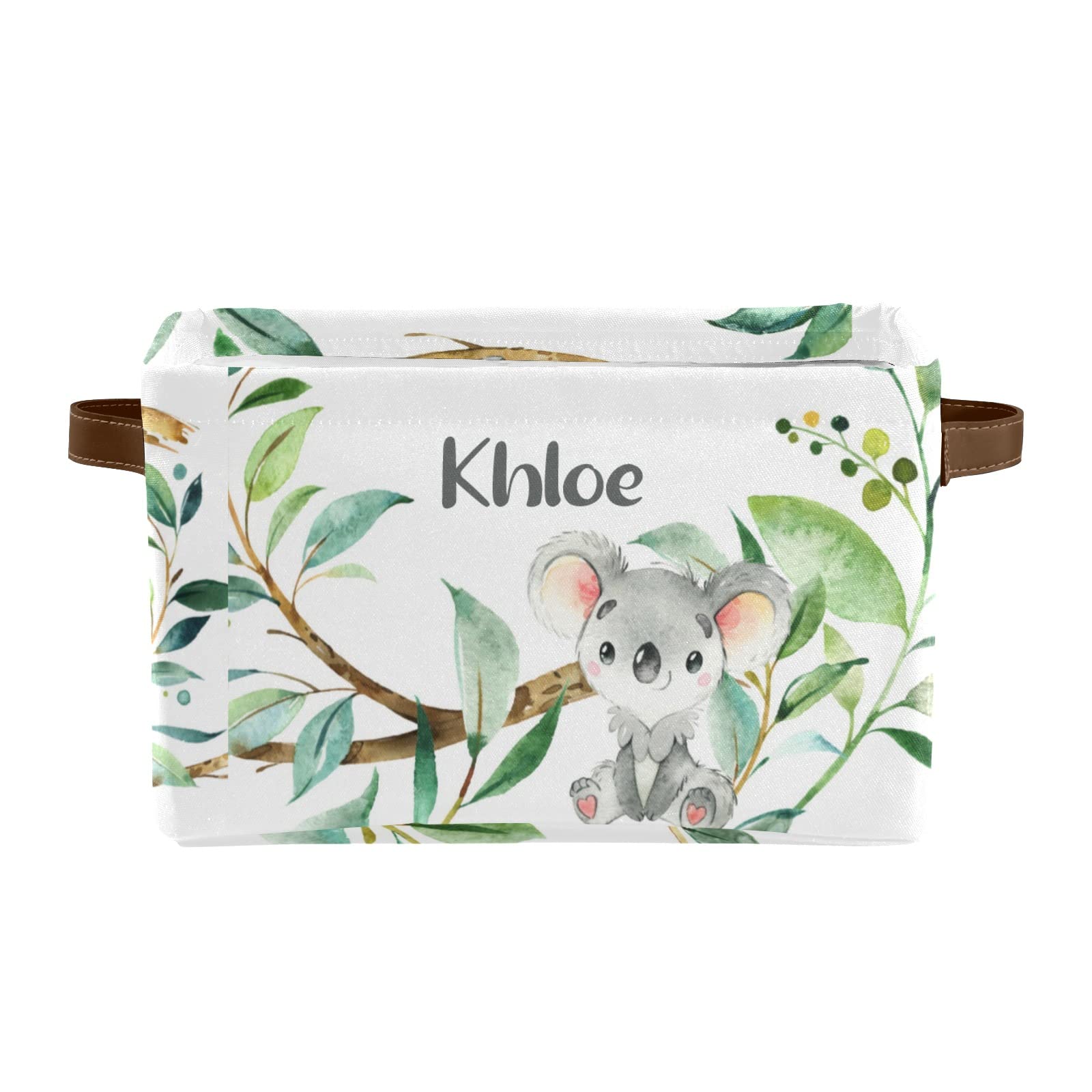 Cute Koala Green Leaves Personalized Storage Bins,Foldable Baskets Organizer with Handle for Nursery Pet Toy Clothes Box 1 Pack