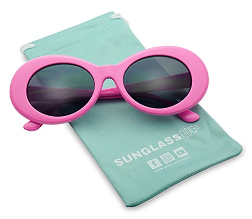 Colorful Oval Kurt Cobain Inspired Mod Round Pop Fashion Sunglasses (Pink, Black)