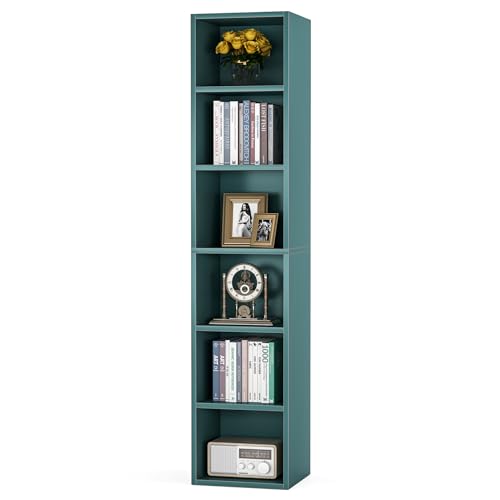 LITTLE TREE 70.9 Inch Tall Narrow Bookcase, Corner Bookshelf 6 Tier Cube Display Shelf Storage Organizer for Small Space, Blue