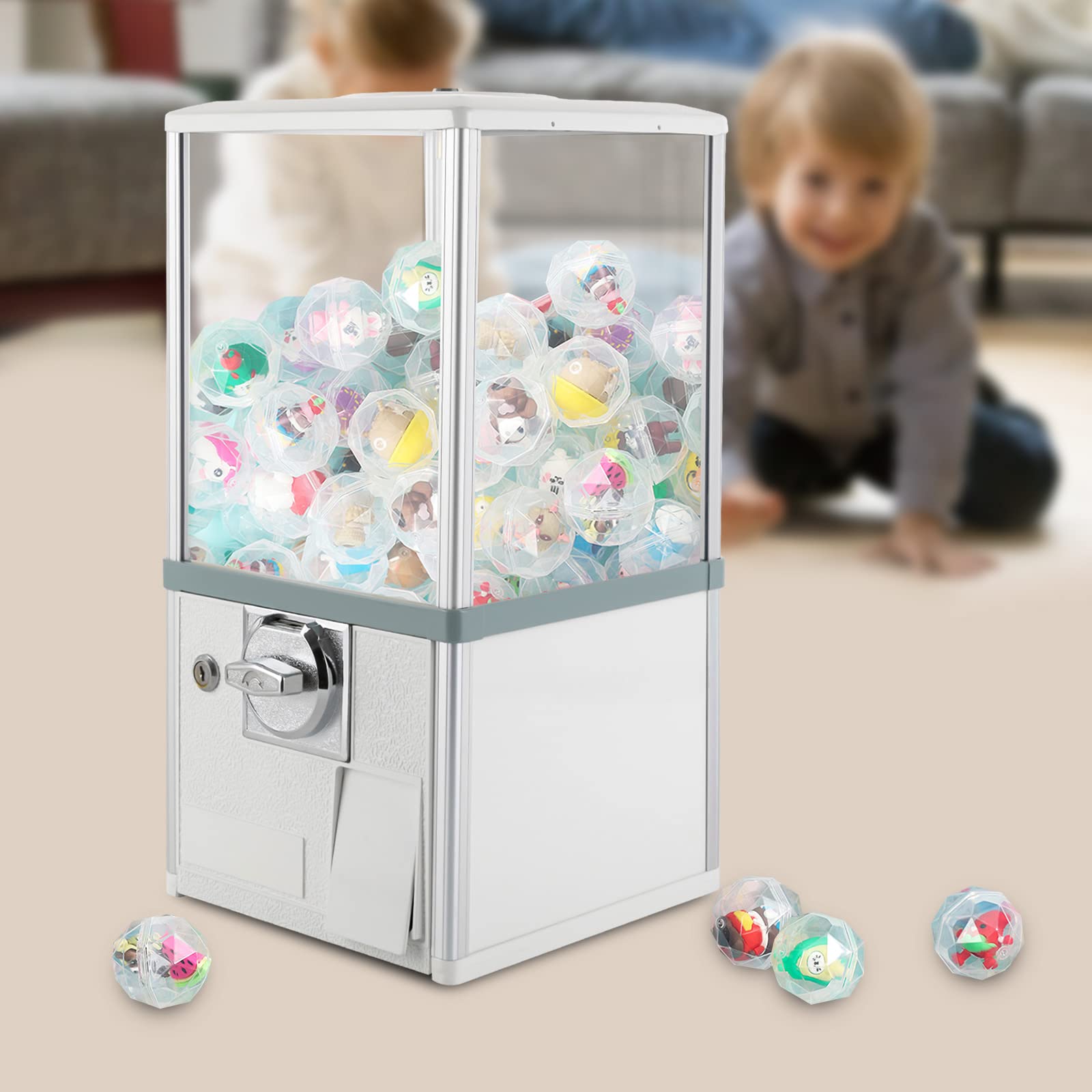 CNCEST 11.42 * 10.24 * 20.87 in Vending Machine,4.5-5cm/1.77-1.97in Ball Capsule Candy Bulk Gumball Machine,800 Coins Capacity for Game Stores/Retail Stores/Amusement Parks