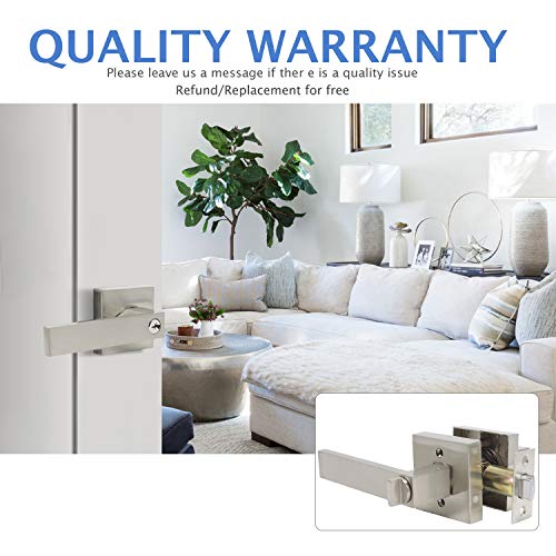 Knobonly Keyed Alike Entry Door Levers One Keyway Entrance/Front Door Handles with Same Keys Satin Nickel, Heavy Duty Keyed Exterior Door Locksets Door Handle Set, Combo Pack of 3