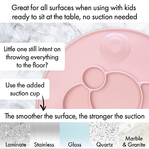 PrimaStella Unbreakable Silicone Platemat - Divided Suction Plate, Placemat and Food Catcher All-in-one (Soft Pink)