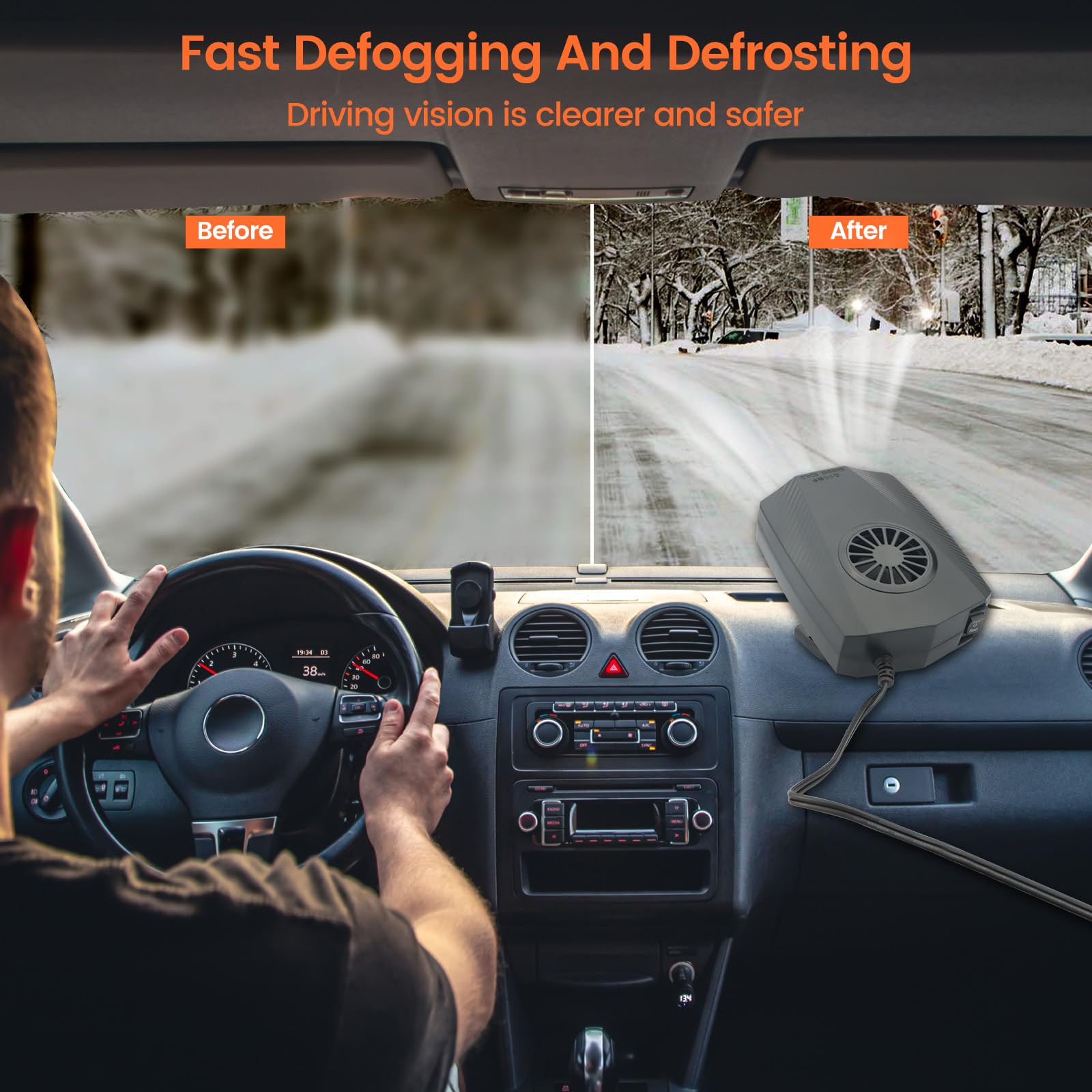 Car Heater Fan,12V 150W Portable Windshield Defogger and Defroster Fast Heating&Cooling Fans Car Heater That Plugs Into Cigarette Lighter 360 Degree Rotary Base