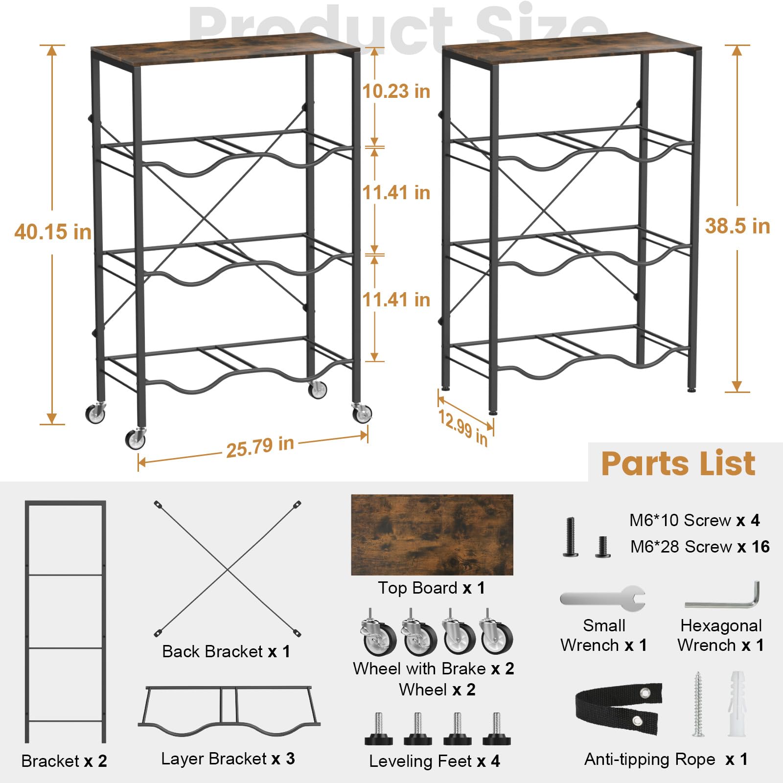 Housolution 3 Tier 5 Gallon Water Jug Holder 6-Tray Water Jug Rack with Top Shelf and 4 Wheels Heavy Duty Movable Water Jug Stand,5 Gallon Water Bottle Holder for Kitchen Office Living Room,Brown