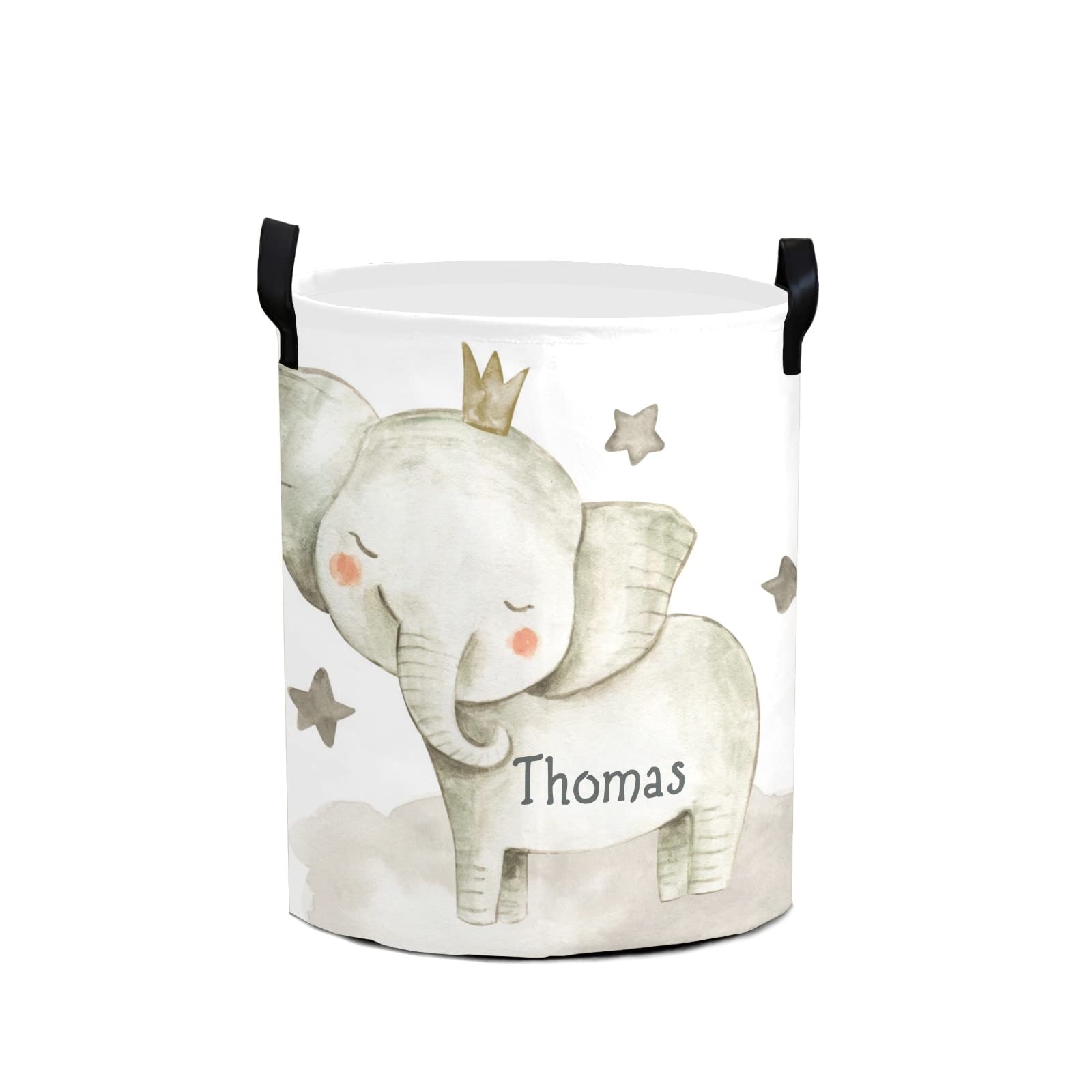 Cute Prince Elephant Personalized Laundry Hamper,Custom Name Collapsible Waterproof Laundry Basket Storage Bins with Handle for Clothes,Toy,Nursery