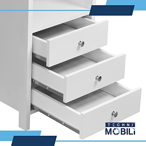 Techni Mobili White Desk with Drawers - Small Office Desk with 3 Cabinet Drawers, Open Shelf, & Laminated Wooden Panels Office & Study Table for Bedroom & Workstations