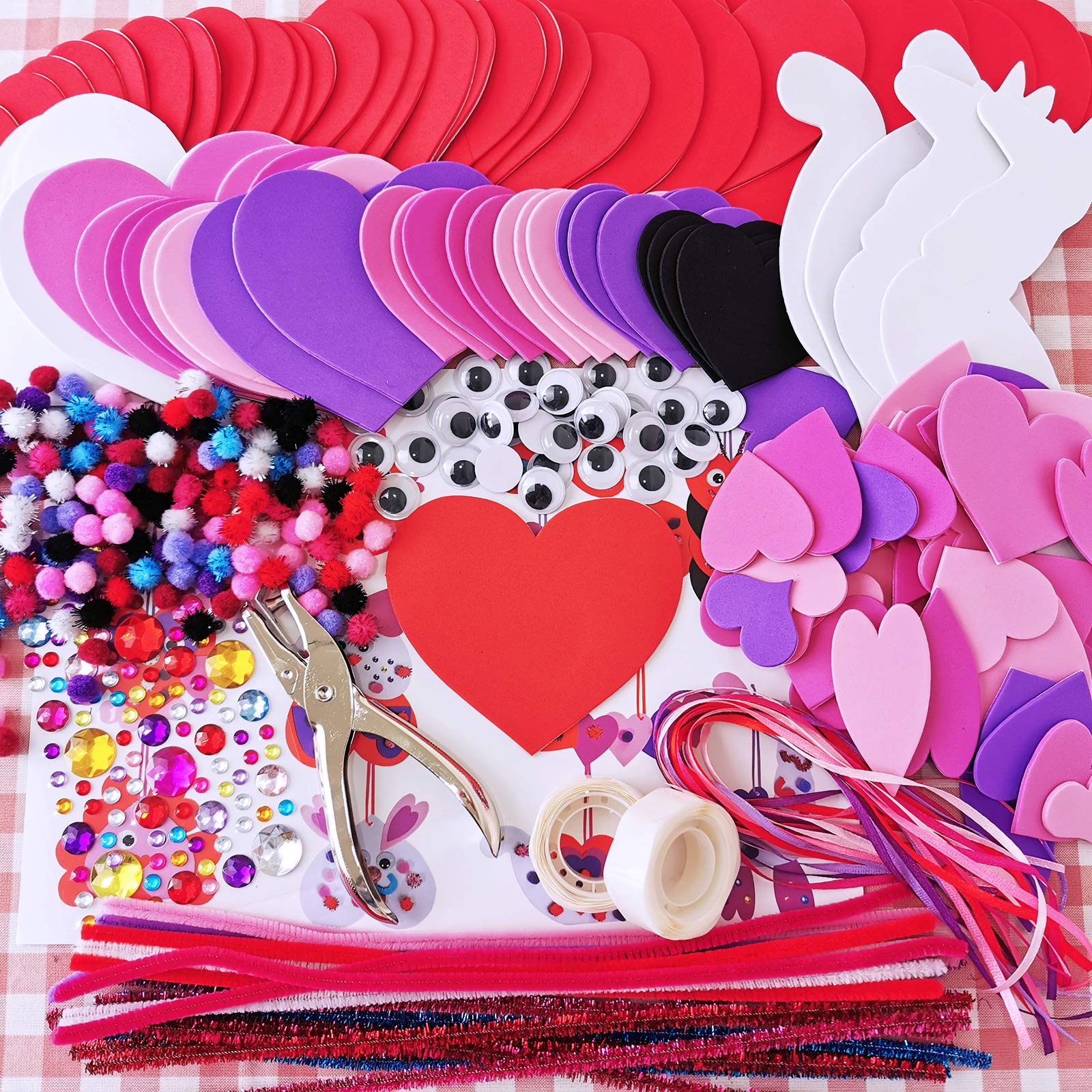 Winlyn 24 Sets Valentine's Day Craft Kits Foam Hearts to Animal Shape Ornaments Sets DIY Heart Dog Cat Owl Fish Butterfly Bee llama Bunny Decorations for Kids Valentine Spring Party Art Activity