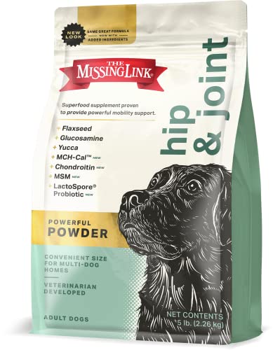 The Missing Link Hip & Joint Probiotics Superfood Supplement Powder for Dogs - Omegas 3&6, Fiber, Glucosamine, Chondroitin, MSM, HA - Cartilage & Bone Health, Joint Mobility & Flexibility - 5lb