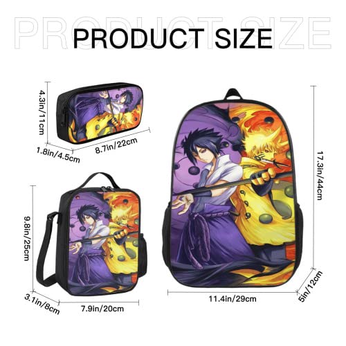 Csvnjeu Anime Backpack Set, Polyester Backpack Set with Lunch Box And Pencil Pouch, Backpack Set for Teenage Boys And Girls
