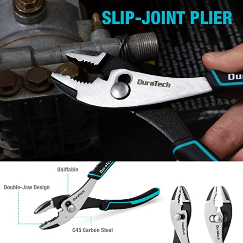 DURATECH 4-Piece Pliers Set, 8" Long Nose Pliers, 8" Slip Joint Pliers, 8" Groove Joint Pliers and 8" Adjustable Wrench, for Home Use