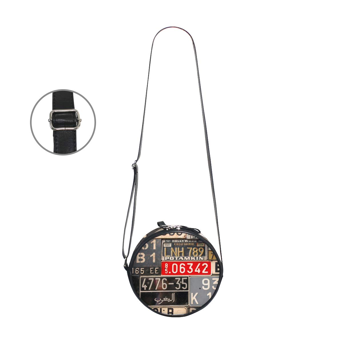 WellLee Red License Plates Vintage Round Crossbody Bag Purse Messenger Bag