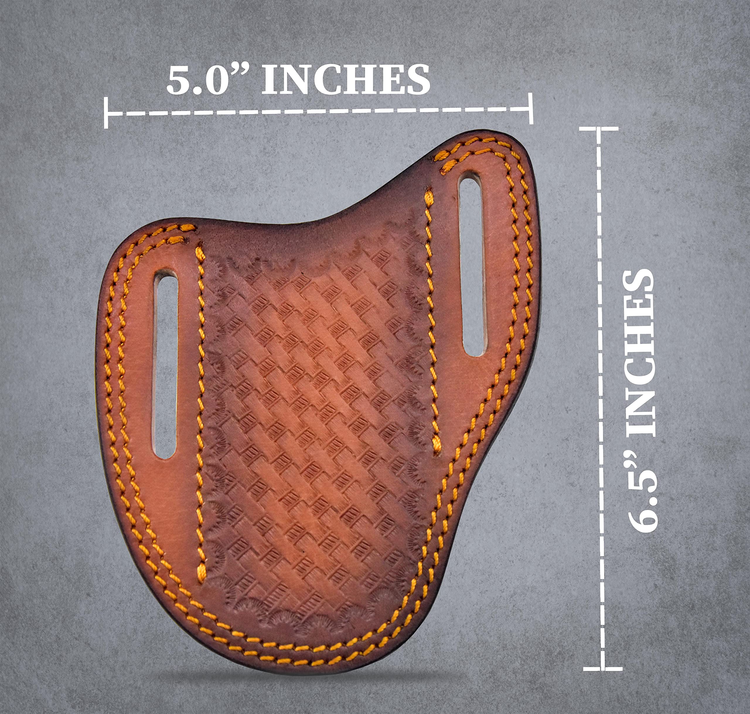 Hercules Knives Custom Leather Sheath Slanted Pancake Tooled Leather Sheath/Trapper Knife Sheath/Hunting Knife Sheath 100% Real Leather Cover/Tan Both Side Carry Design (LSA)