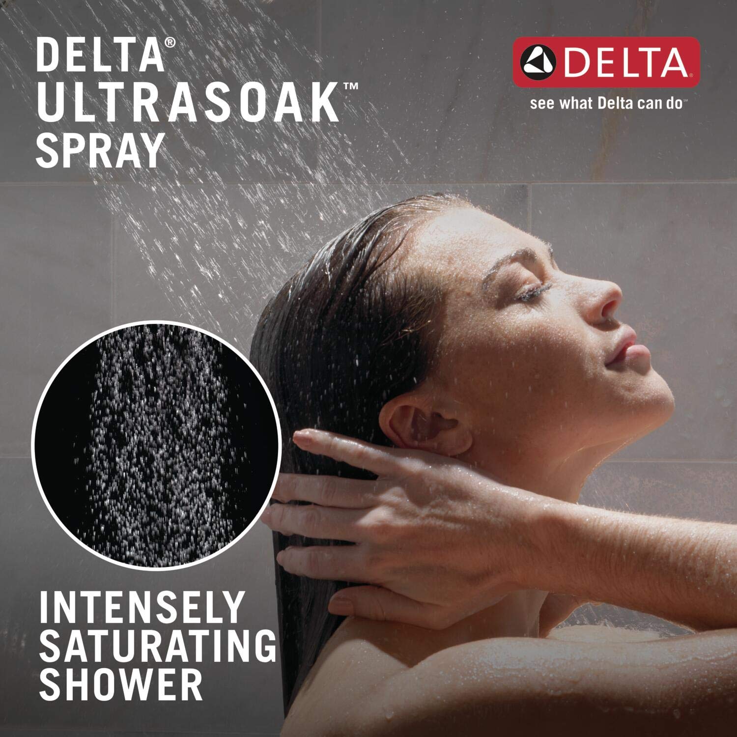 DELTA-FAUCET 52161-SS25 Delta H2Oknietic Single Setting UltraSoak Shower Head, 2.5 GPM Water Flow, Stainless