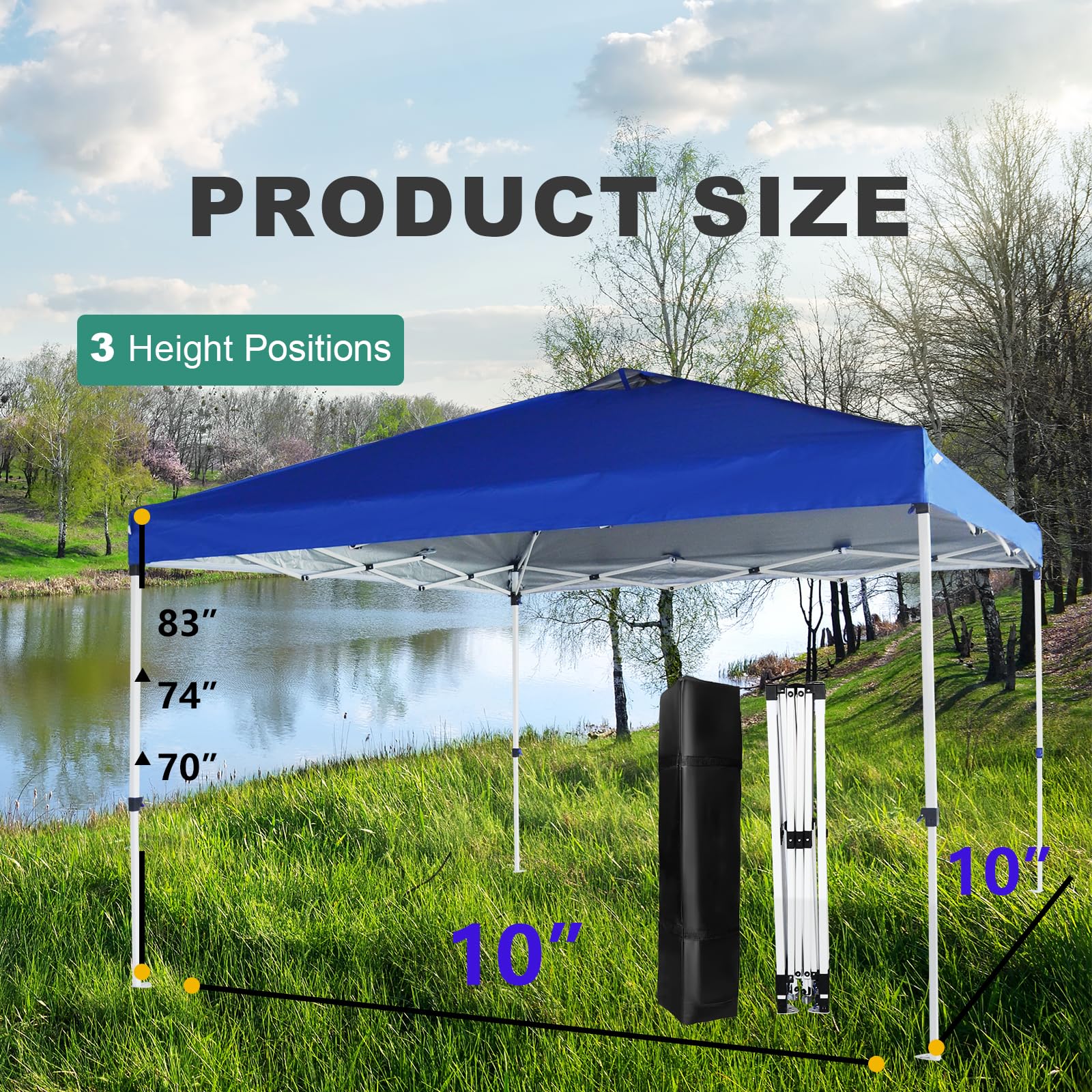 Cszemasey Pop Up Canopy 10x10 Canopy Tent with Netting for Outdoor, Pop Up Canopy with Sidewalls for Camping, Party, Height Adjustable Pop Up Tent with 4 Sandbags, Roller Bag, Blue
