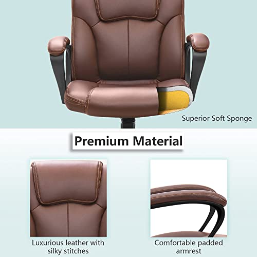 Shahoo Executive Office Chair Swivel Task Seat with Ergonomic Mid-Back, Waist Support, PU Leather, Brown