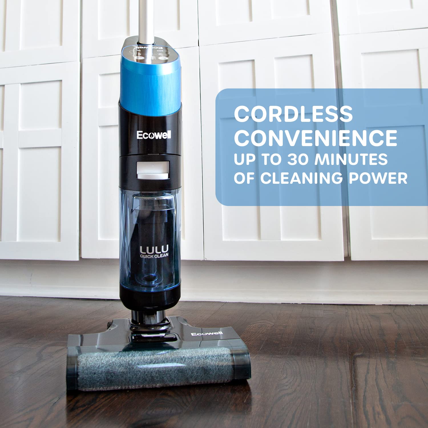 ECOWELL Wet Dry Vacuum Cleaner Cordless Floor Cleaner and Mop Self-Drying Digital Display Multi-Surface for Hard Floors and Area Rug, LULU Quick Clean P05, Blue