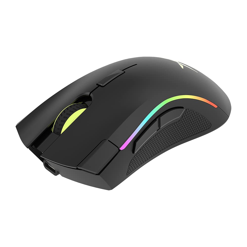 DeLUX Wireless Ergonomic Gaming Mouse with Pixart 3335 16000 DPI, 7 Programmable Buttons, Rechargeable RGB Mice for PC Gamer(M625PLUS-Black)