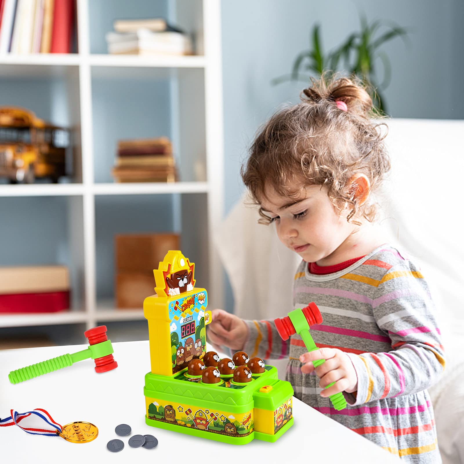 MIXHOMIC Arcade Game Toys for 3 Year Old, Whack A Mole Game, Early Developmental Toy, Mini Electronic Arcade Game Toy, Interactive Pounding Toy, Whack Game Mole Gift Idea for 3-8 Years Old Boys Girls