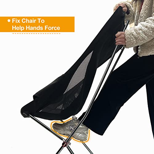 SHALLWE Ultralight High Back Folding Camping Chair, Upgraded All Aluminum Structure, Built-in Pillow, Side Pocket & Carry Bag, Compact & Heavy Duty for Outdoor Backpacking(Pitch-Dark)