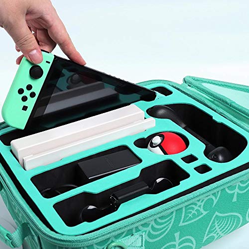 Deluxe Carrying Case for Switch, Leaf Crossing Hard Shell Storage Bag with Handle and Shoulder Strap Fit Complete for Switch System Console+Switch Dock+Joy-Con Grip & Other Accessories