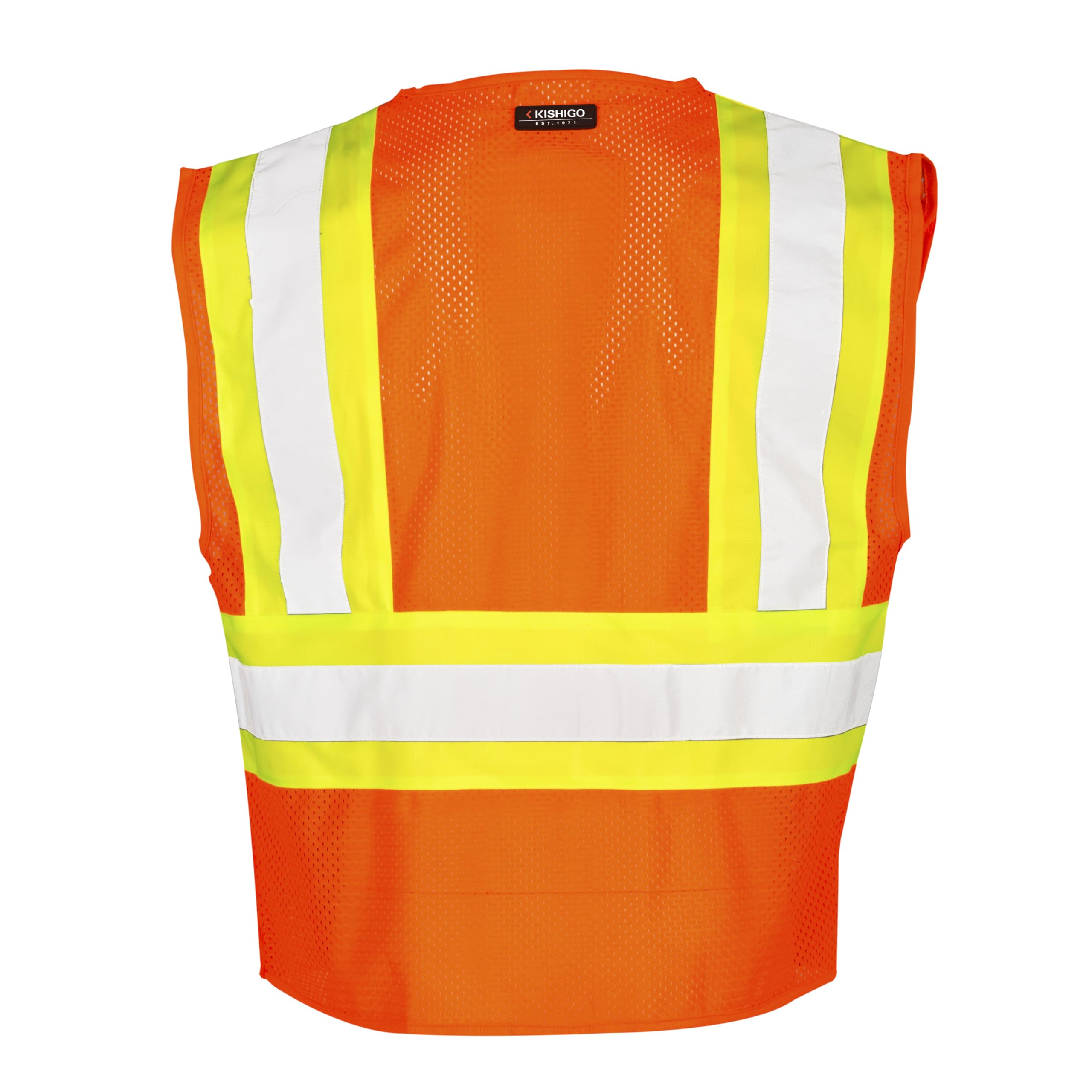 Kishigo Unisex High Visibility Reflective Contrasting Mesh Breakaway Vest 1176, Hook and Loop Closure, Polyester, ANSI 107 Type R / Class 2, Traffic Control, Emergency Response, Utility (Orange, 5X)