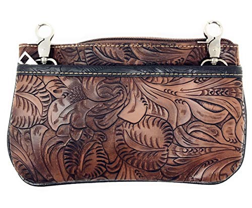 Western Feather Country Rhinestone Concho Laser Cut Wallet Cross Body Clutch Bag Purse (Brown) Small