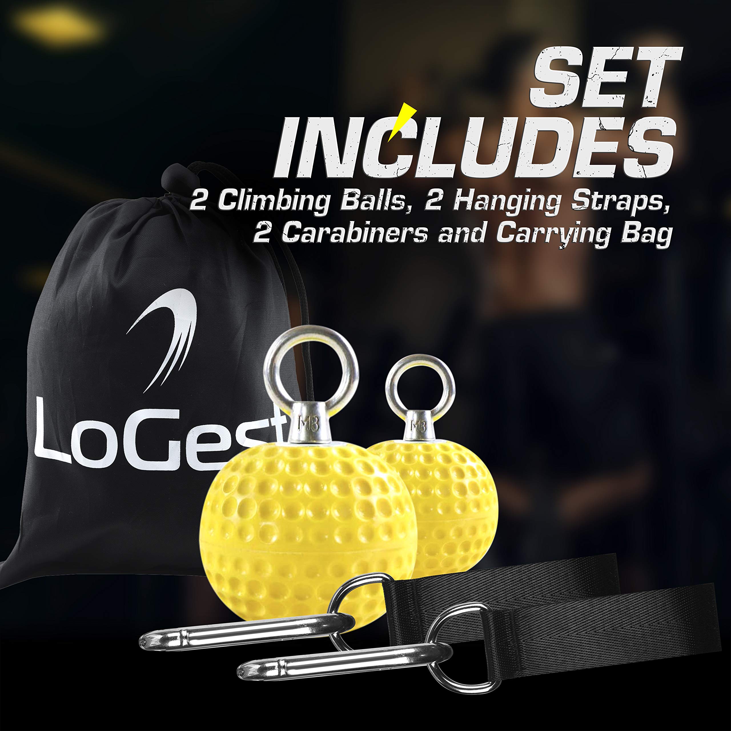 Climbing Pull Up Power Ball Set - Hold Grips with Strap - Non Slip Hand Grips Strength Trainer Grip Strength Targets Biceps Back Muscles Ideal for Fitness Workout Rock Climbing Pull Up Grips Ball